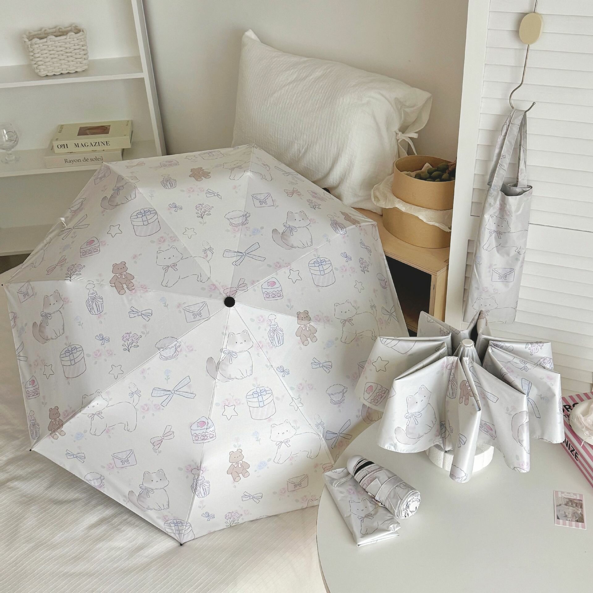 Японский и корейский автоматический зонт для женщин, свежий цветочный дизайн, зонт для защиты от солнца, двойное использование для солнца и дождя, черное покрытие, 50% off зонтов