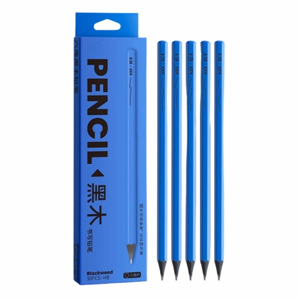 10, шестиугольные карандаши из черного дерева для занятий письмом в детском саду-little blue rod-HB