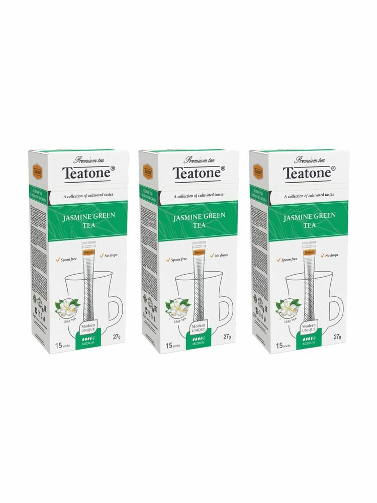 Teatone Чай зеленый жасмин 15 стиков по 1.8 г, 27 г, 3 шт