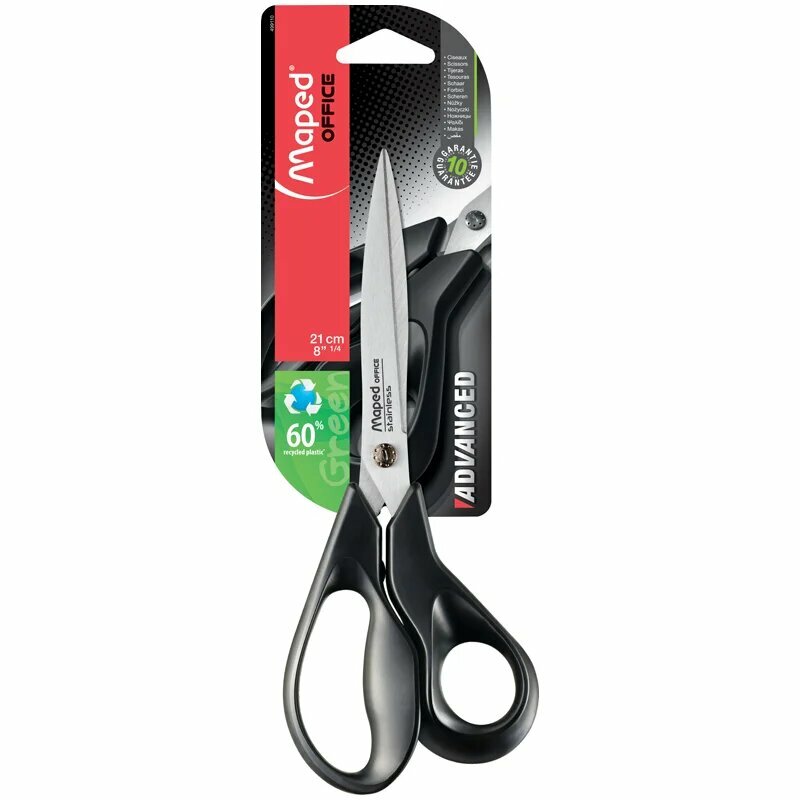 Ножницы Maped Advanced Green, ассиметричные, двухсторонняя заточка, черные, 21см