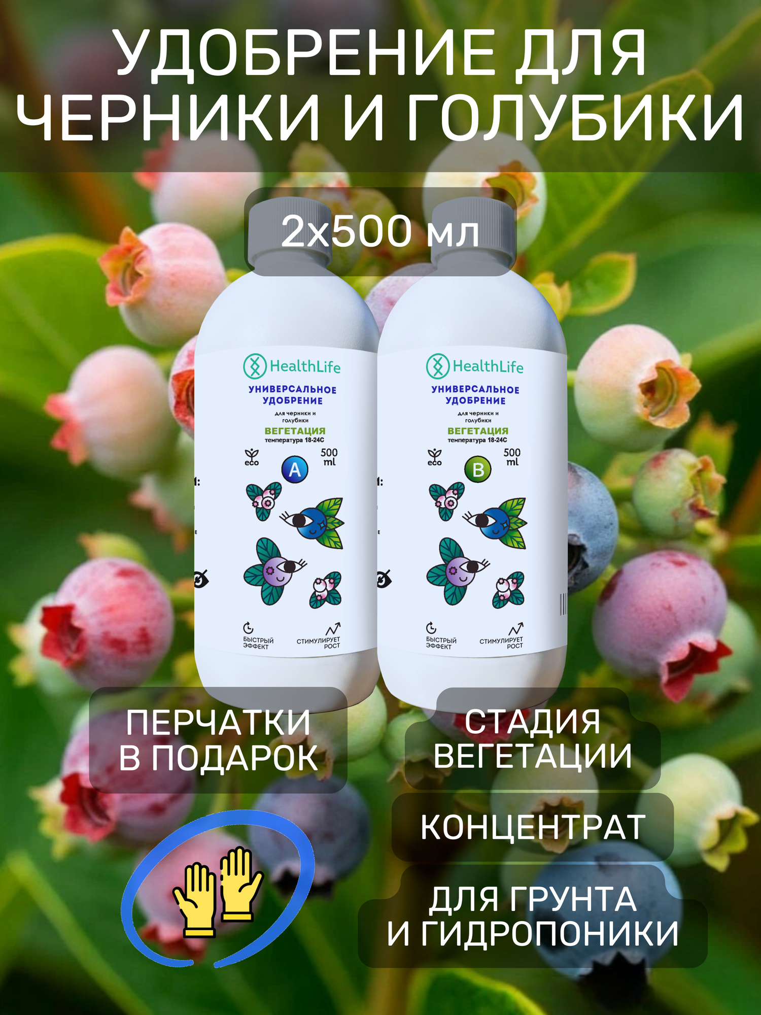 Удобрение для голубики и черники вегетация профессиональный набор А+В для гидропоники и грунта