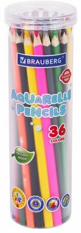 Карандаши цветные акварельные BRAUBERG PREMIUM AQUARELLE 36 цветов в тубе, трёхгранные, мягкие, 181933