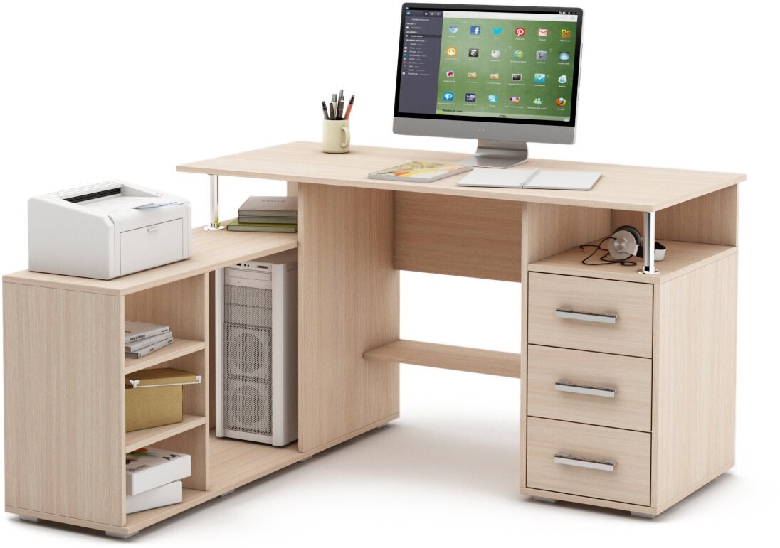 Компьютерный стол Амбер (Реал) 11, угловой, с отделением для системного блока