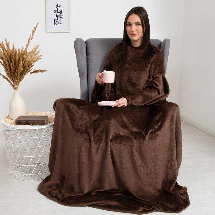 Плед с рукавами «Этель», 150×200 см, шоколадный, корал-флис, 220 г/м²