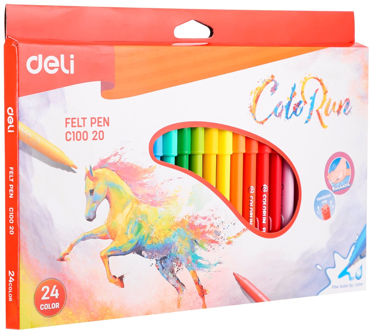 Фломастеры Deli EC10020 ColoRun Вентилируемый 24цв. коробка с европодвесом