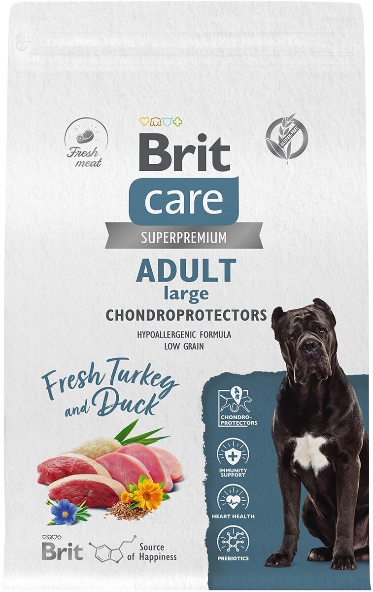 BRIT CARE DOG ADULT LARGE CHONDROPROTECTORS дл соб кр пор дл здоровья суставов индейка утка NEW 3 кг 1,5 кг