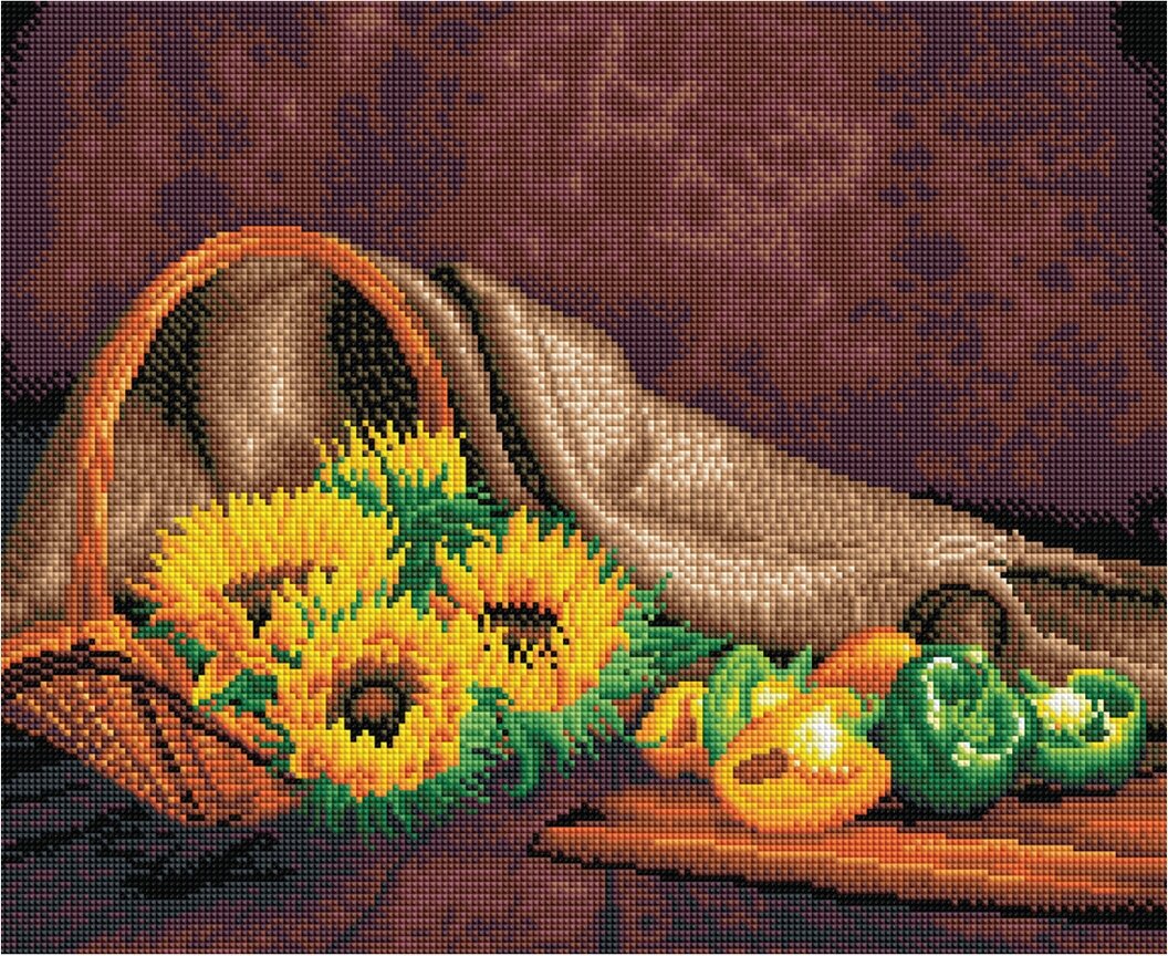 Алмазная мозаика ТРИ совы "Натюрморт с подсолнухами", 40*50см, холст, картонная коробка с пластиковой ручкой