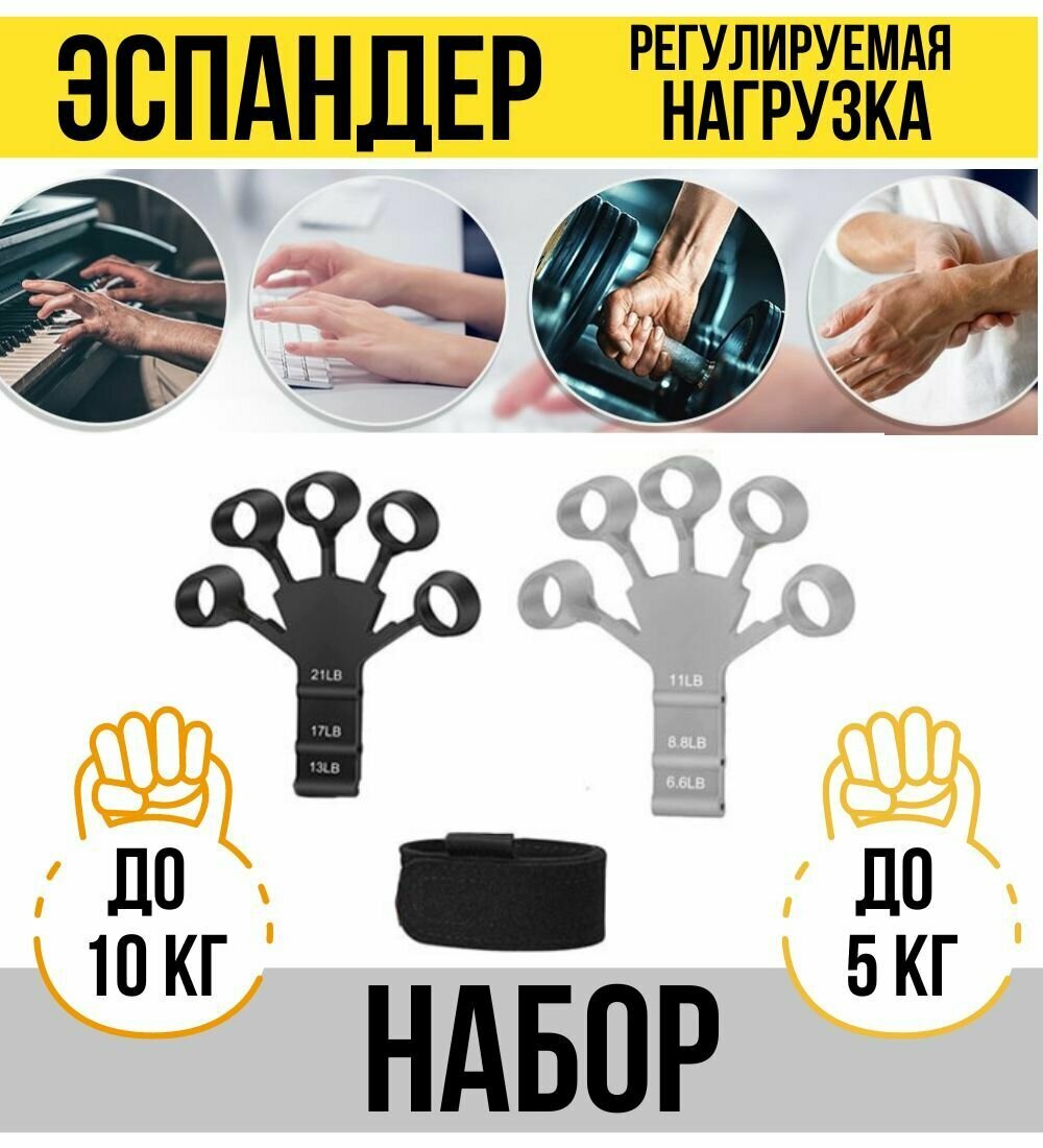 Эспандер кистевой для фитнеса рук / Good ideas/ кистевой резиновый для пальцев / набор с регулятором нагрузки от 3 до 9,5 кг