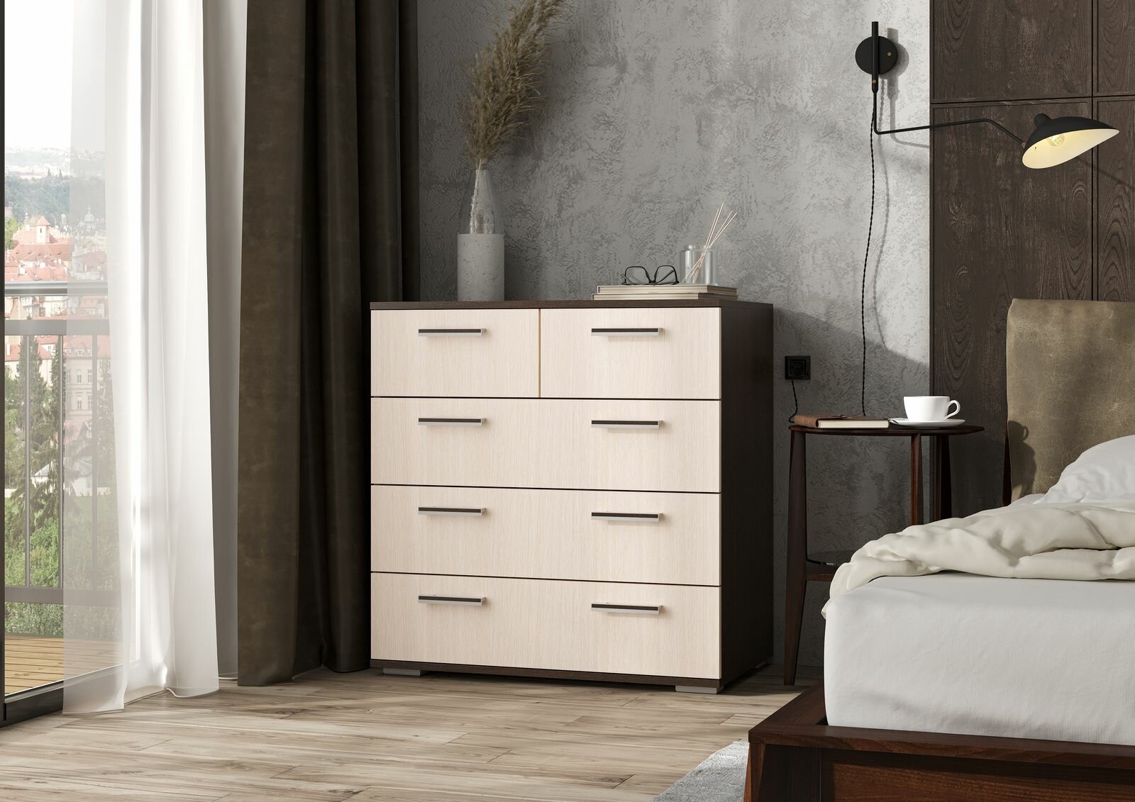 Комод с 2 верхними ящиками для белья, одежды в спальню или гостиную