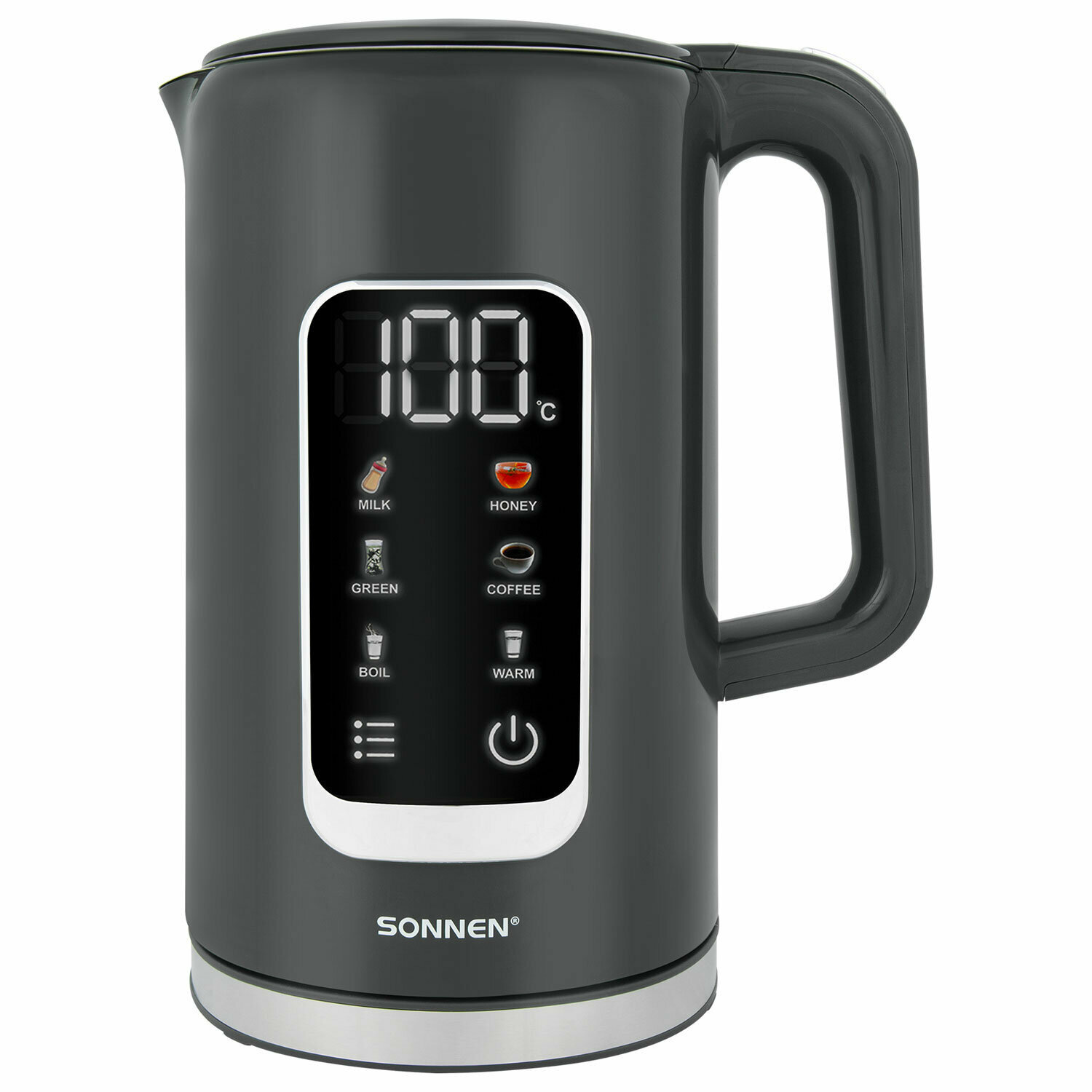 Чайник с терморегулятором и дисплеем, двойные стенки, SONNEN KT-8723G, 1,7 л, 2200 Вт, серый, 454690