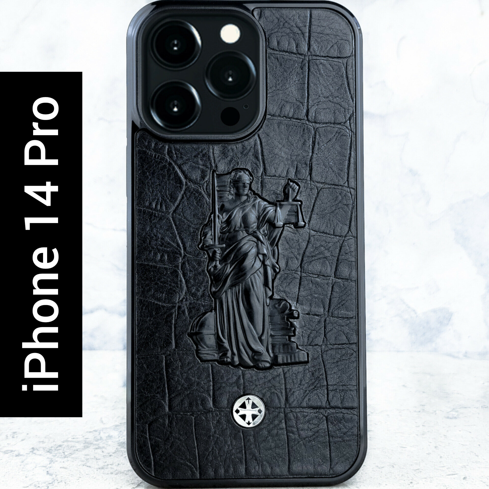 Чехол iPhone 14 Pro / Euphoria Lawyer Themis CROC leather - натуральная кожа, юрист, адвокат, юриспруденция