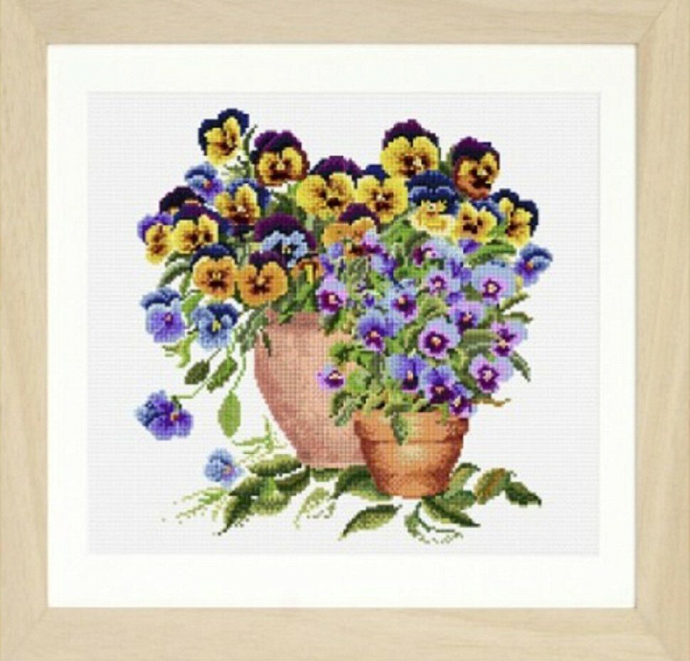 Набор для вышивания Thea Gouverneur #601 Pansies (Анютины глазки), Счетный крест, 30 х 30 см