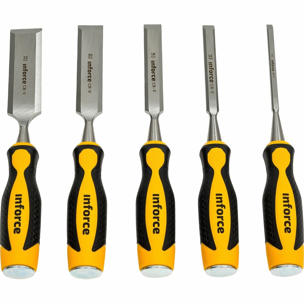 Набор стамесок Inforce, 6,12,18,25,32 мм-04 5 шт, для обеспечения большего усилия резания необходимого материала