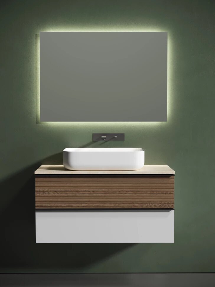 Комплект мебели Sancos Delta DL100W + TT100A2 + CN5004 + SQ1000 100 см, подвесной, светлый дуб/белый матовый