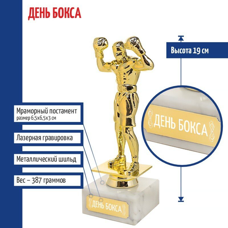 Статуэтка Бокс "День бокса" на мраморном постаменте (19 см)