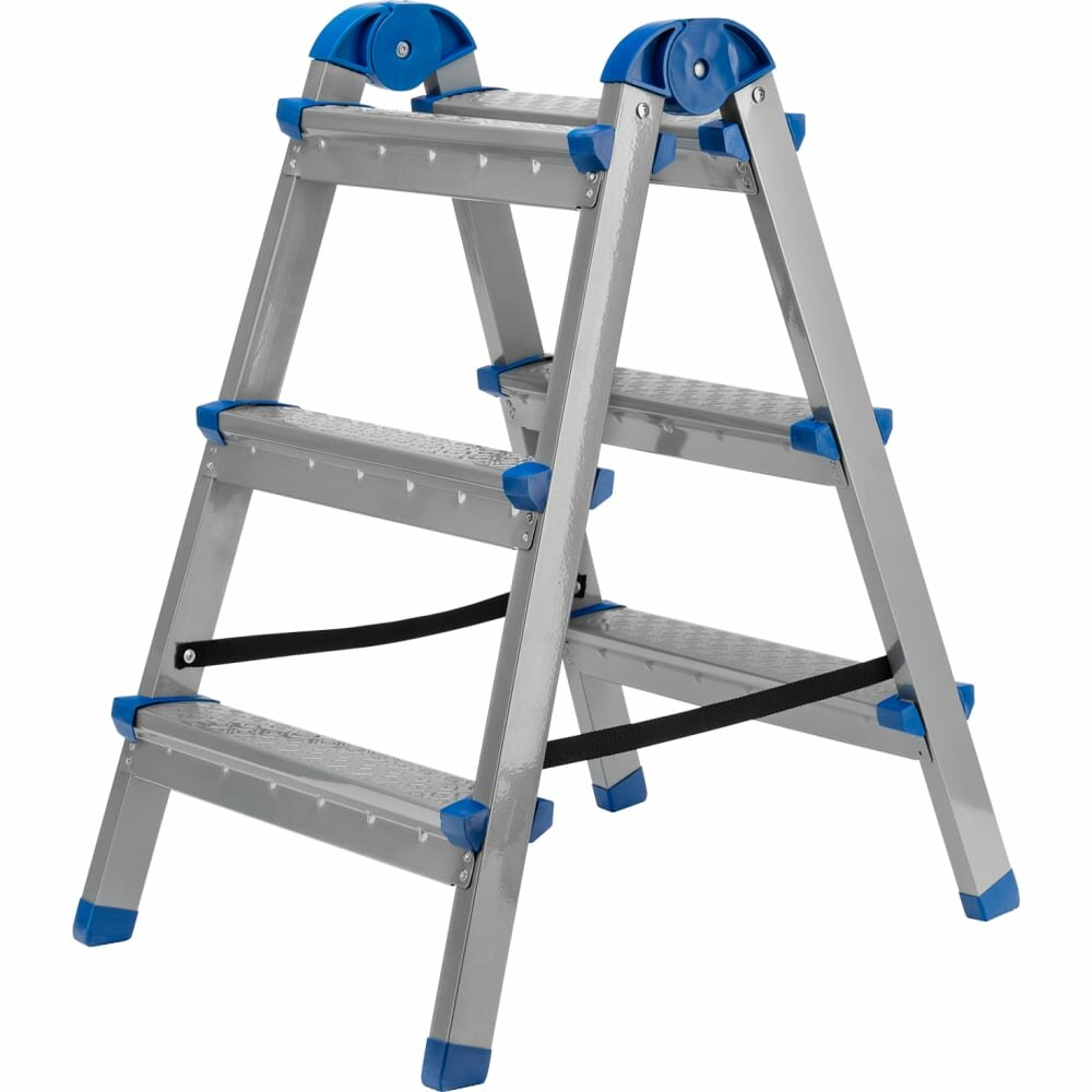 Двухсторонняя стремянка СИБРТЕХ 3 ступени 97983 для надежности предусмотрена