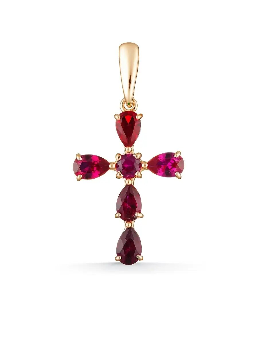 Крестик, красное золото, 585 проба, бриллиант, рубин