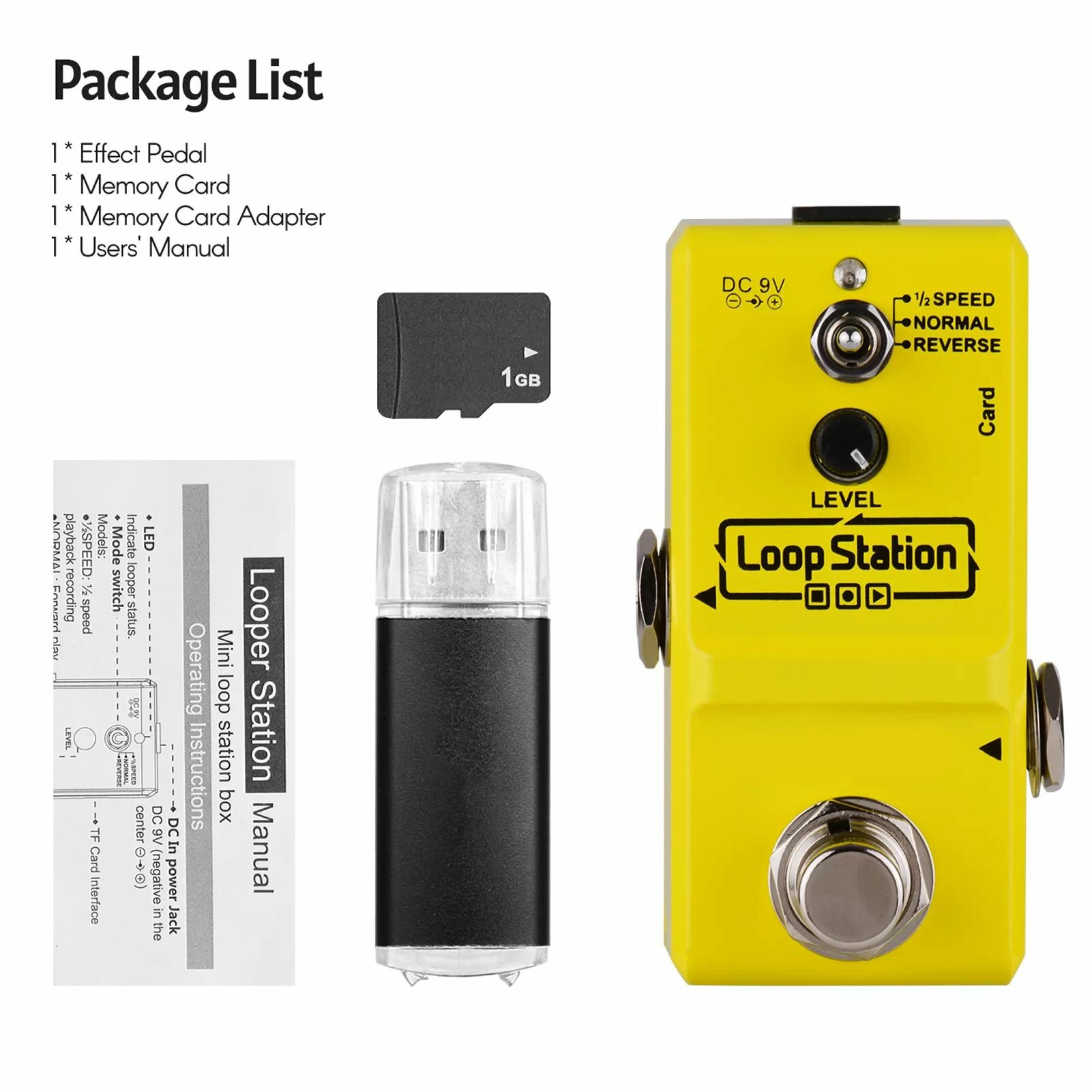 Педаль эффектов Ammom Loop Station Mini Guitar Looper, время записи 10 минут, True Bypass, полностью металлический корпус, 3 режима работы, карта памяти на 1 ГБ