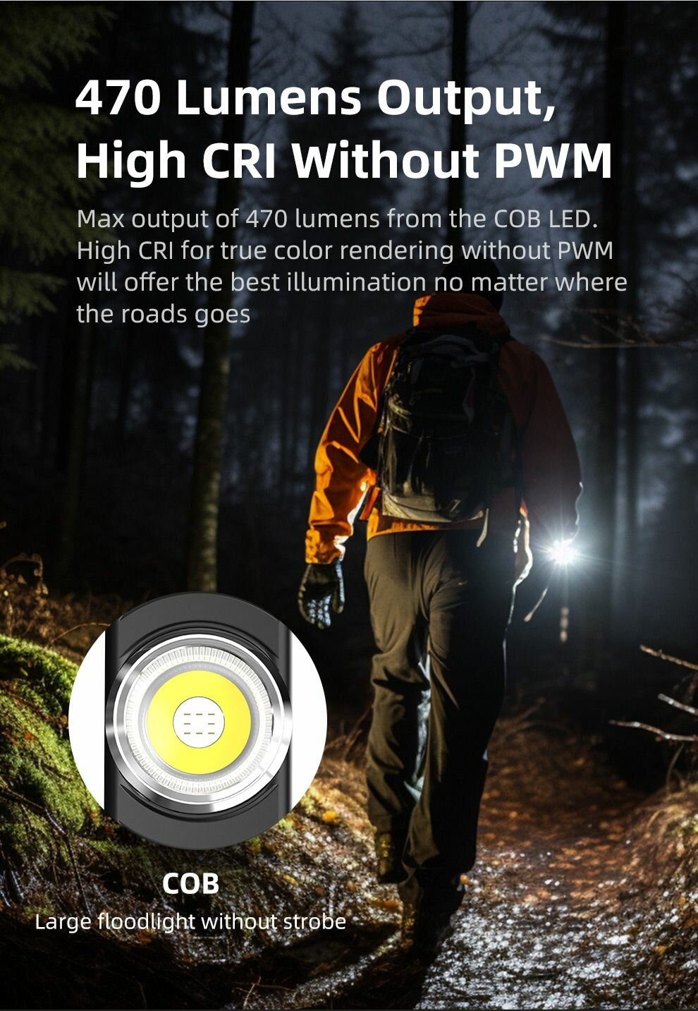 Фонарик Klarus e5 Cob, магнитный двойной свет, 470 люмен