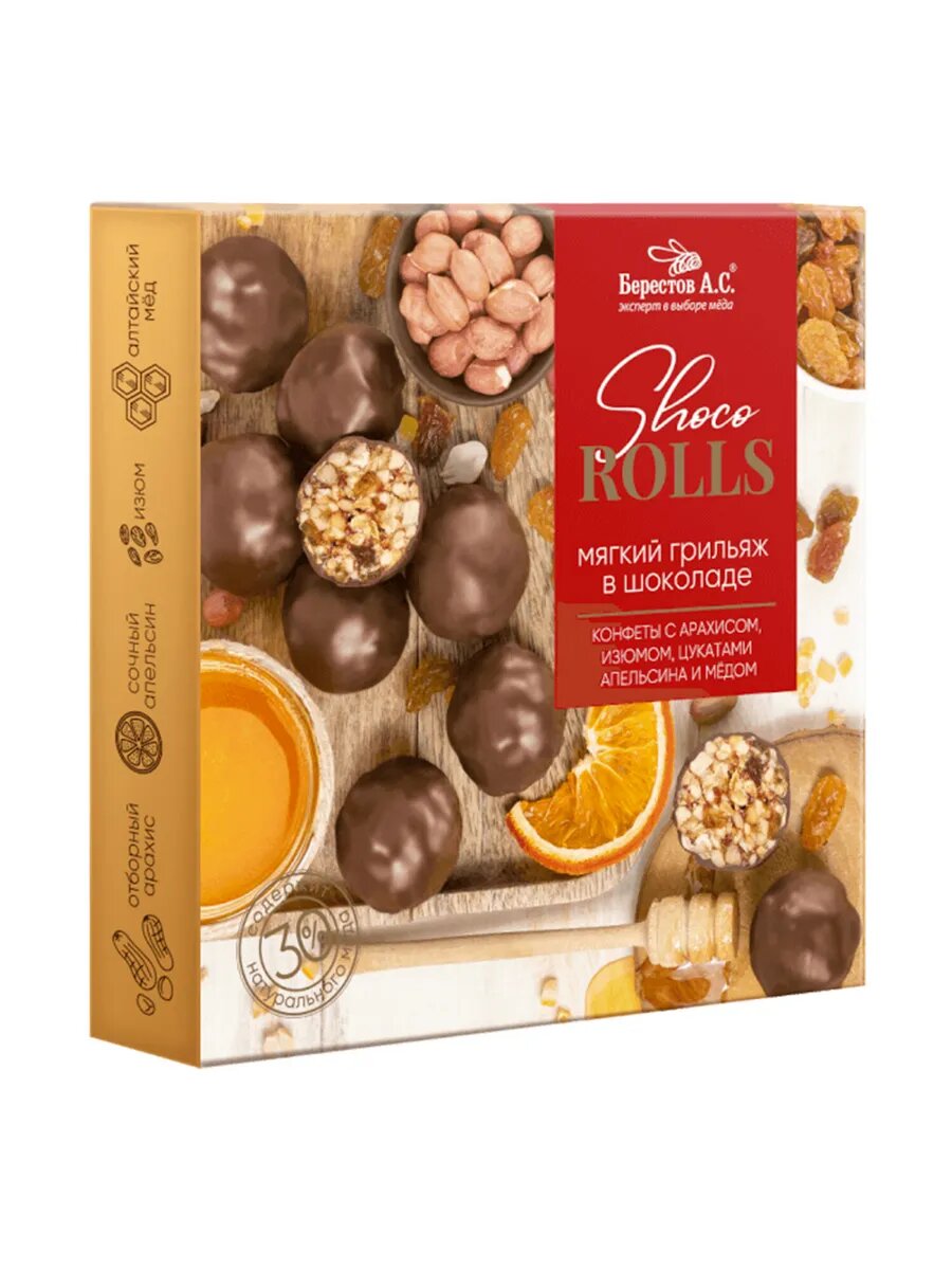 Конфеты-грильяж Shoco Rolls с арахисом и медом 135 г