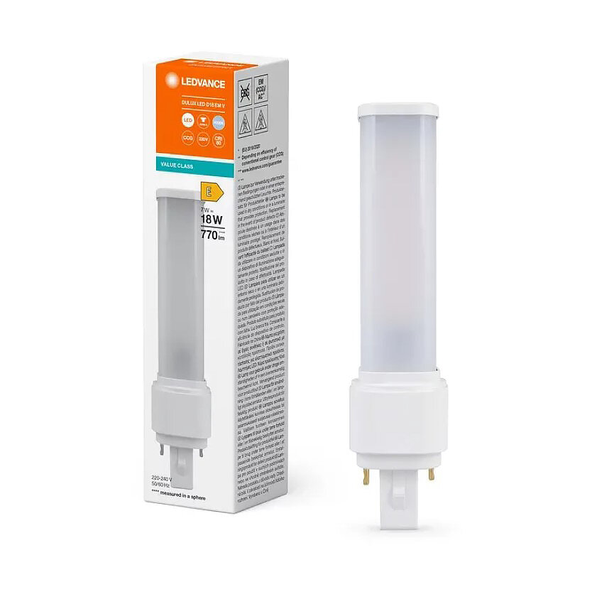 1шт/уп. Лампа LED DULUX D13 LED 7W 4000К 230V EM G24d-2 770Лм Свет Нейтральный Белый Угол 120 град. D-35mm L-148mm LEDVANCE-OSRAM, уп. 1шт