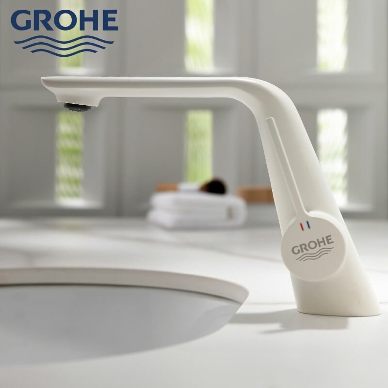 GROHE смеситель для умывальника, смеситель горячей и холодной воды для ванной комнаты, Молочно-белыйGROHE смеситель для умывальника, смеситель горячей и холодной воды для ванной комнаты, белый