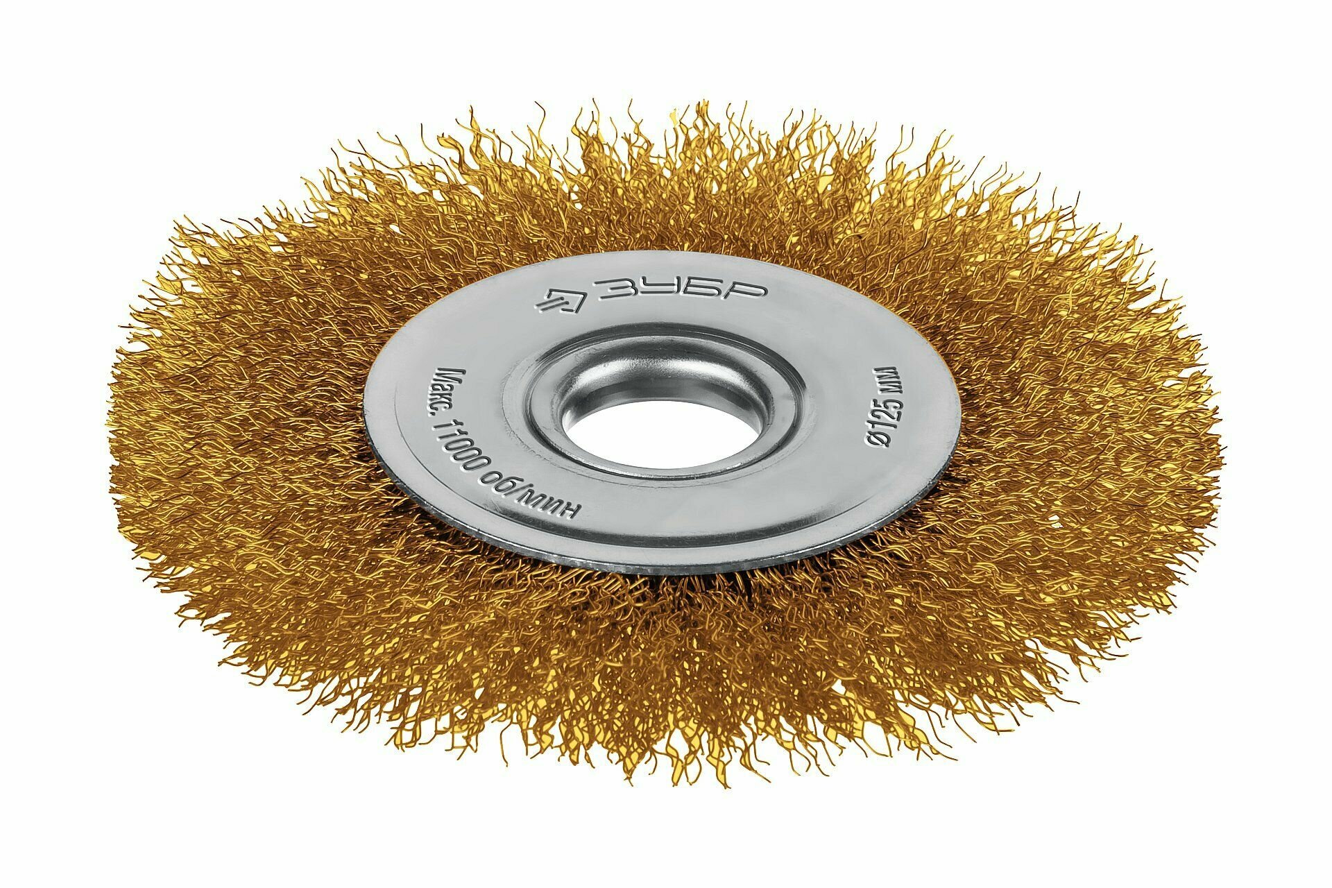 Дисковая щетка ЗУБР для УШМ, 125х22 мм, витая стальная латунированная проволока 0.3 мм, посадочный диаметр 22 мм 35171-125