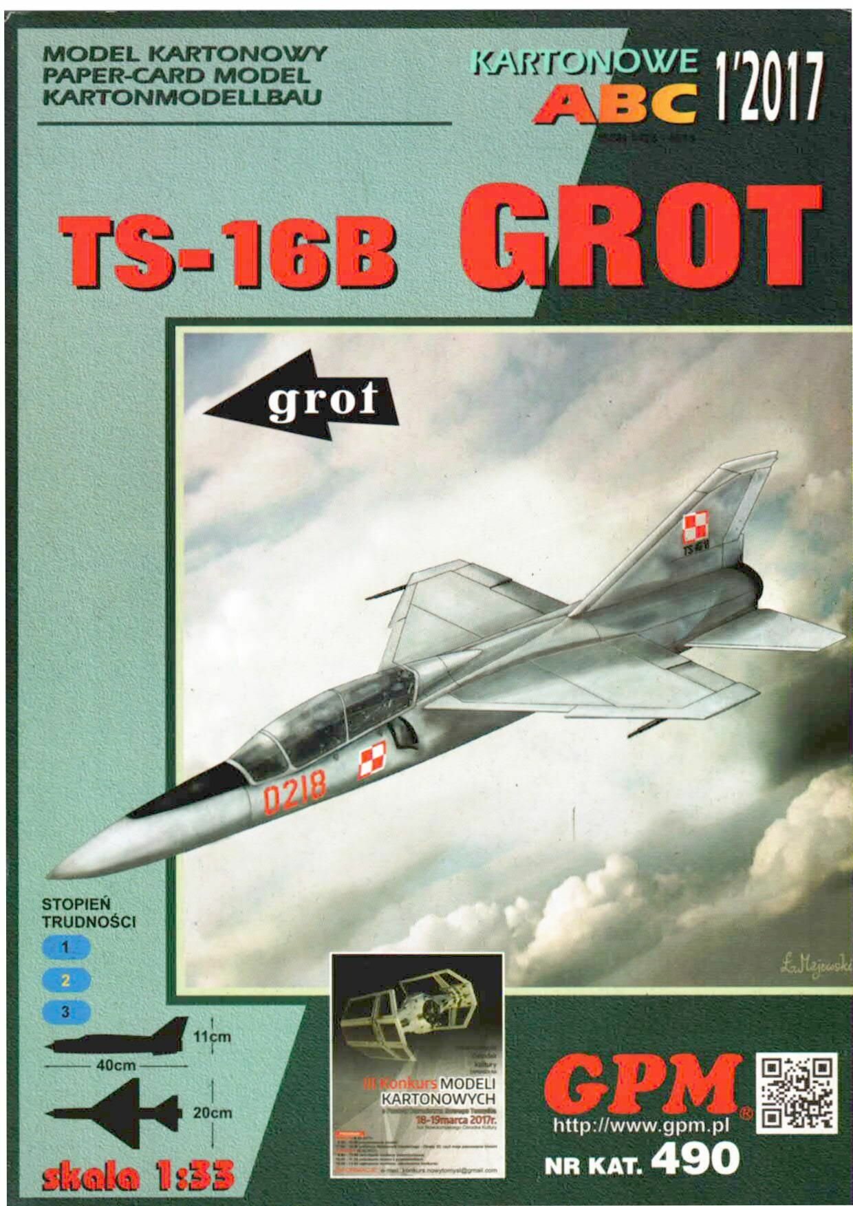 Сборная бумажная модель Самолет TS-16B GROT - GPM №1/17 (Журнал+лазерная резка)
