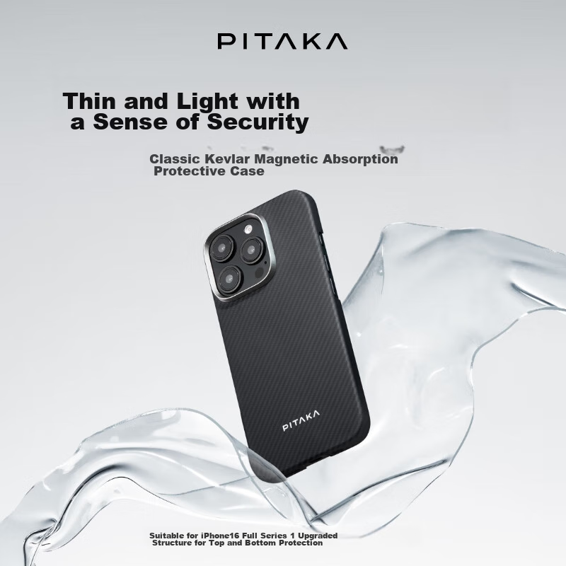 PITAKA MagSafe Compatible IPhone 16 Pro Case, Kevlar Aramid Carbon Fiber Texture, Premium Ultra-Thin Full Protection Cover, Black And Gray