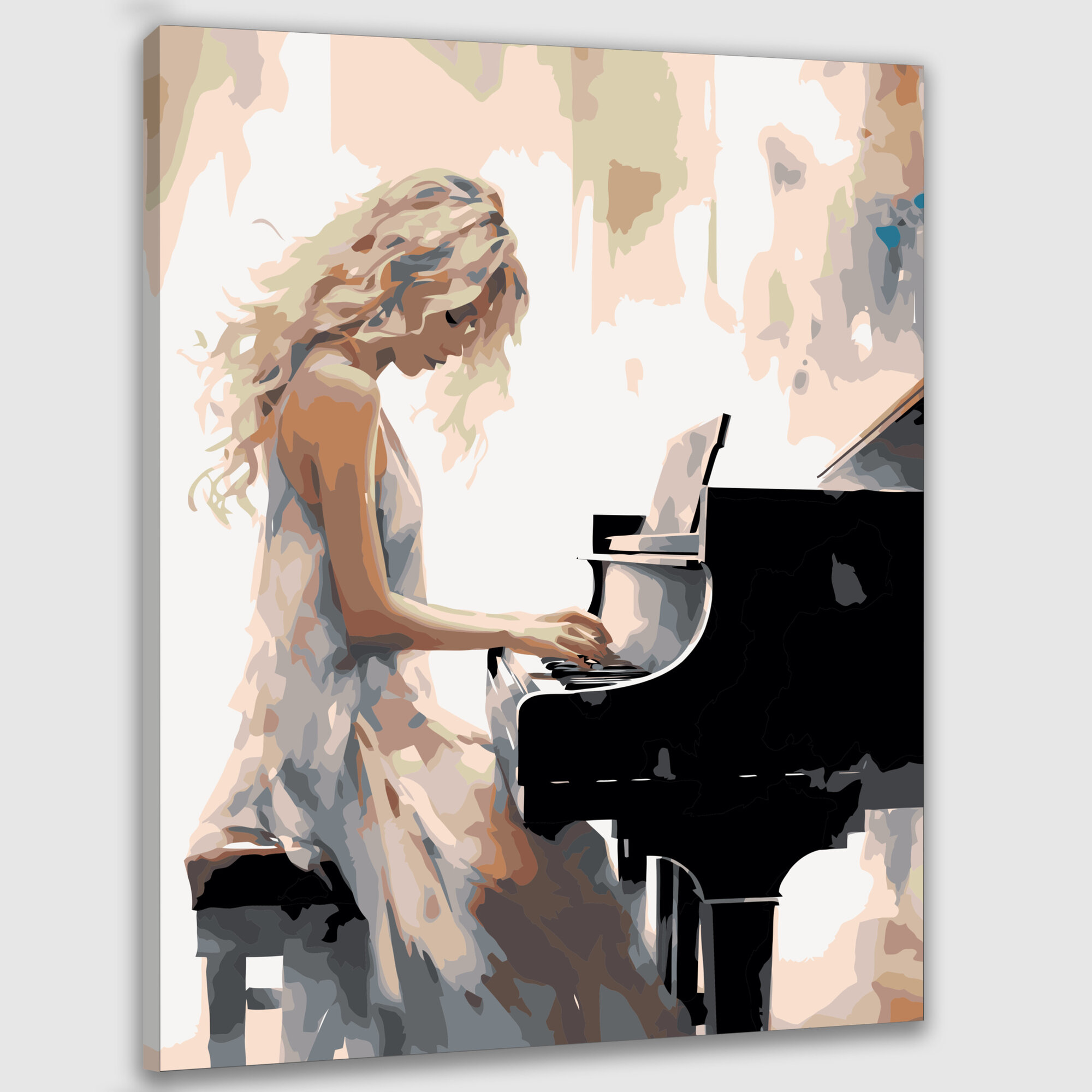 Картина по номерам 40x50 см, акварель, шедевр, музыкант, рояль, пальцы, клавиши, оттенки, текстура, спокойствие