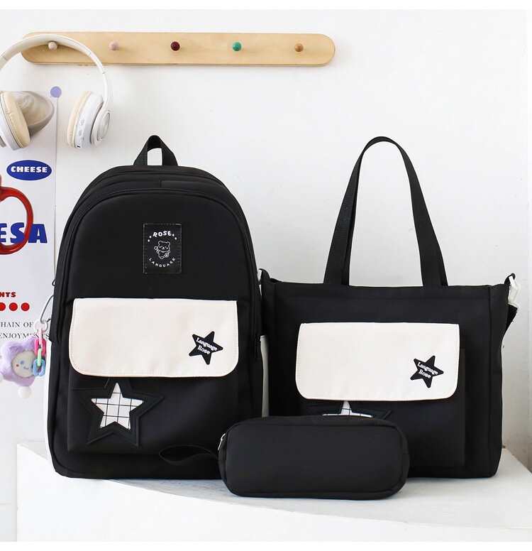 Набор студенческих рюкзаков, нейлон, 3 предмета, для мальчиков и девочек, чёрный