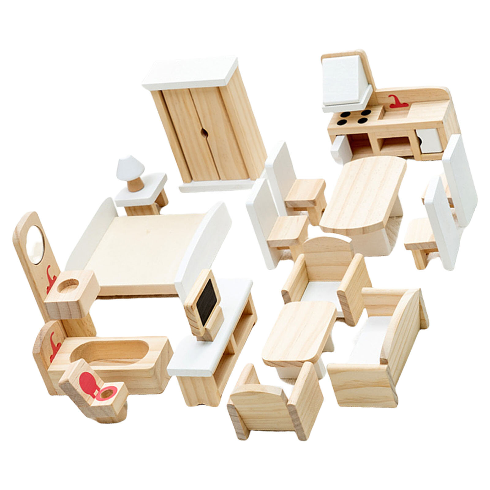 Деревянный кукольный домик с мебелью для детских игр