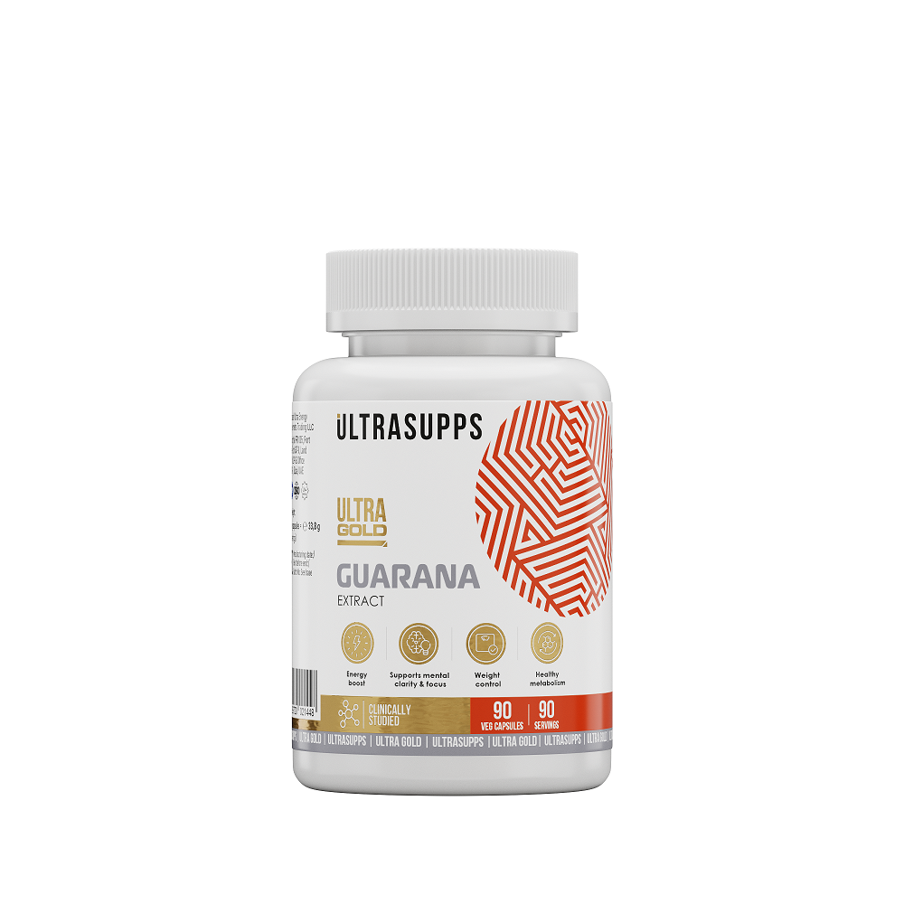 UltraSupps Ultra Gold Guarana 90 капсул. Для энергии и фокуса. Снижает усталость. Произведено в Дубае