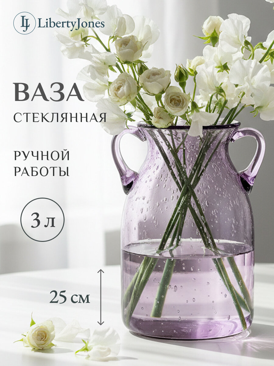 Ваза для цветов и сухоцветов Flowi 25 см стеклянная настольная с ручками Liberty Jones LJ0000159