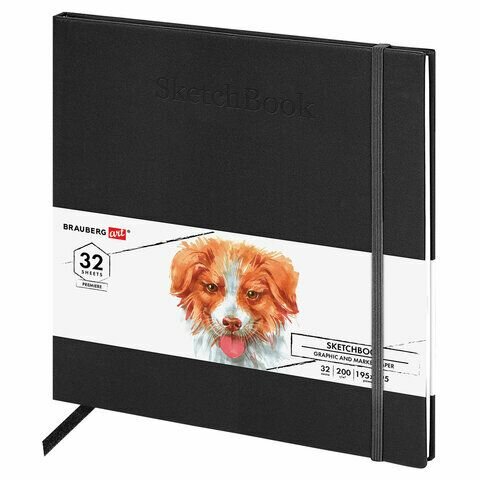 2 шт. Скетчбук для графики и маркеров, "бристоль" 200 г/м2, 195х195 мм, 32 листа, кожзам, BRAUBERG ART PREMIERE, Черный, 115100