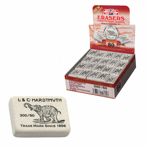 80 шт. Ластик KOH-I-NOOR "Слон" 300/80, 26x18,5x8 мм, белый, прямоугольный, натуральный каучук, 0300080019KDRU