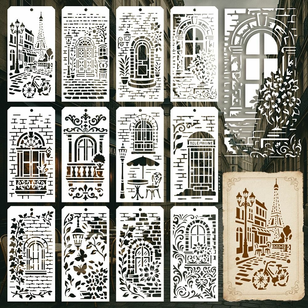 12 шт. 12 стилей, трафареты для рисования, вырезания, фотоальбома, смешанные формы 240x120 мм