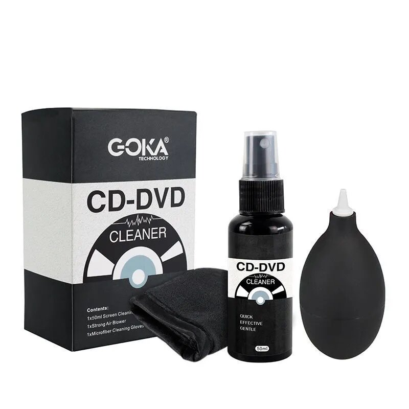 Набор для чистки CD/DVD дисков 3 в 1: жидкость для линз + сжатый воздух + салфетка из микрофибры, для оптики и компьютера