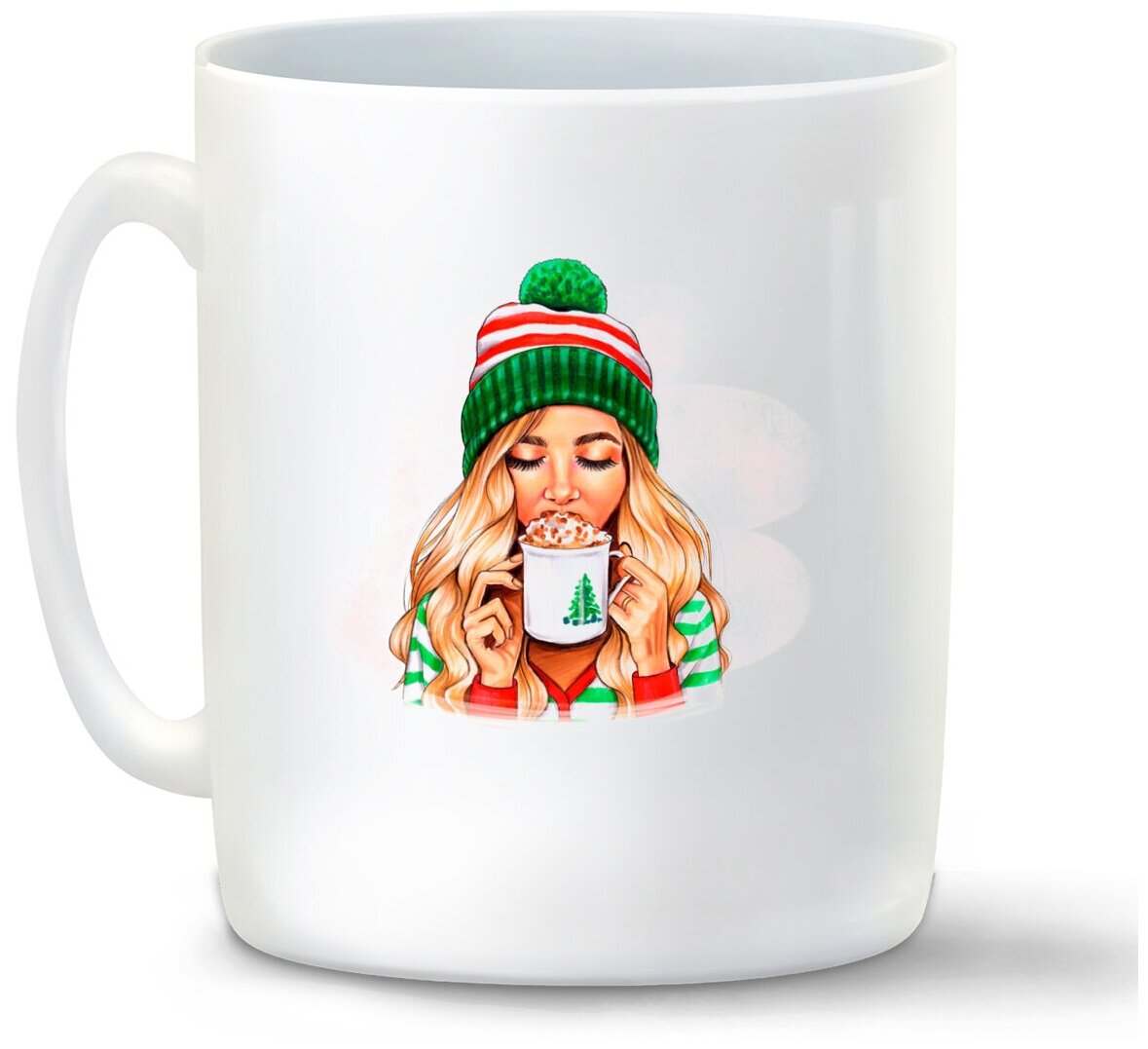 Кружка белая CoolPodarok Новый год Девушка с кружкой