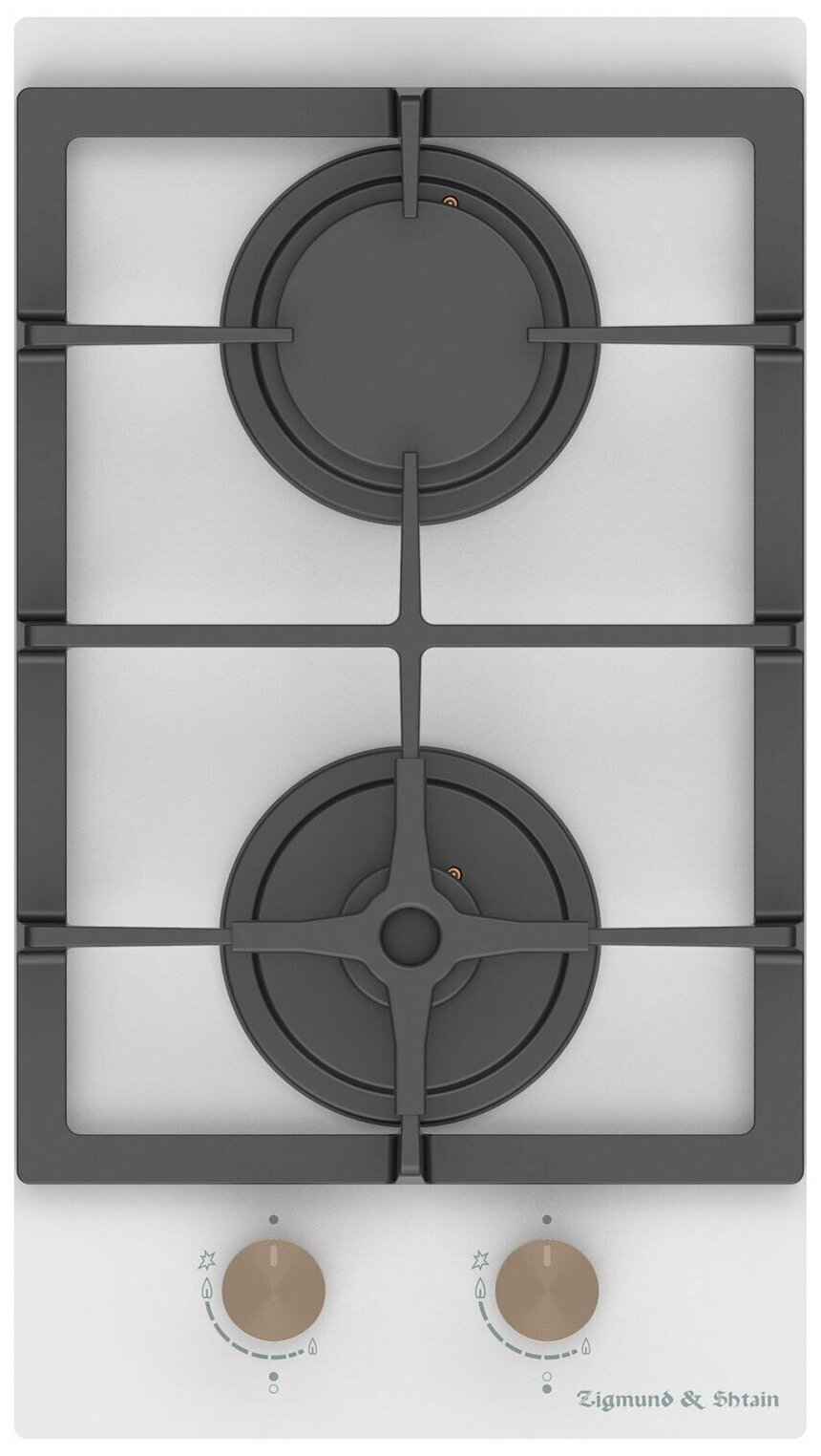 Газовая варочная панель Zigmund & Shtain M 26.3 W 29 см, 2 конфорки электроподжиг газконтроль, белый