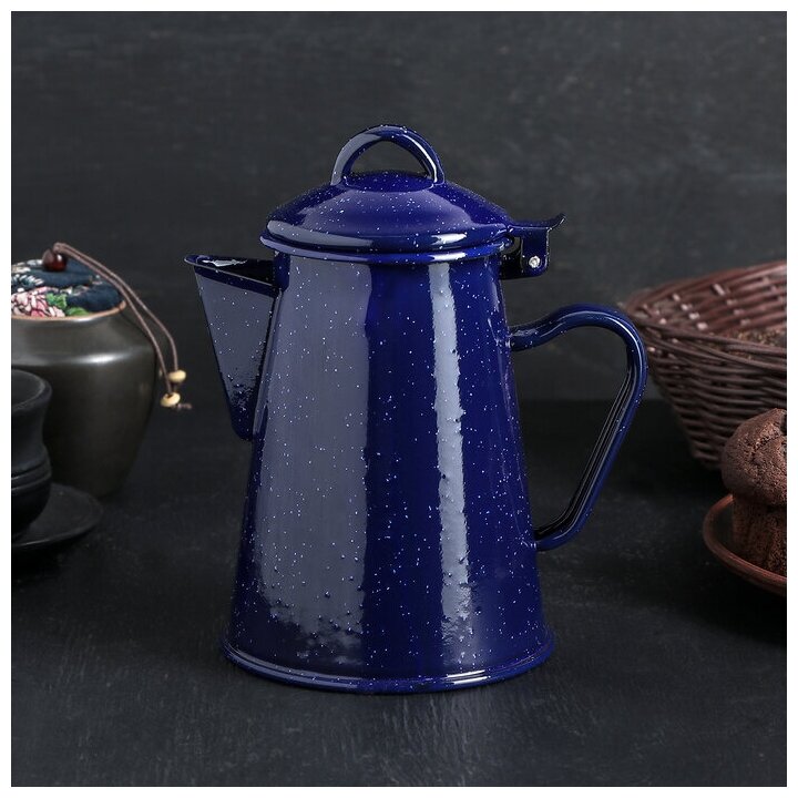 Кофейник эмалированный "Синий мрамор", 800 мл, цвет синий, эмалированная посуда