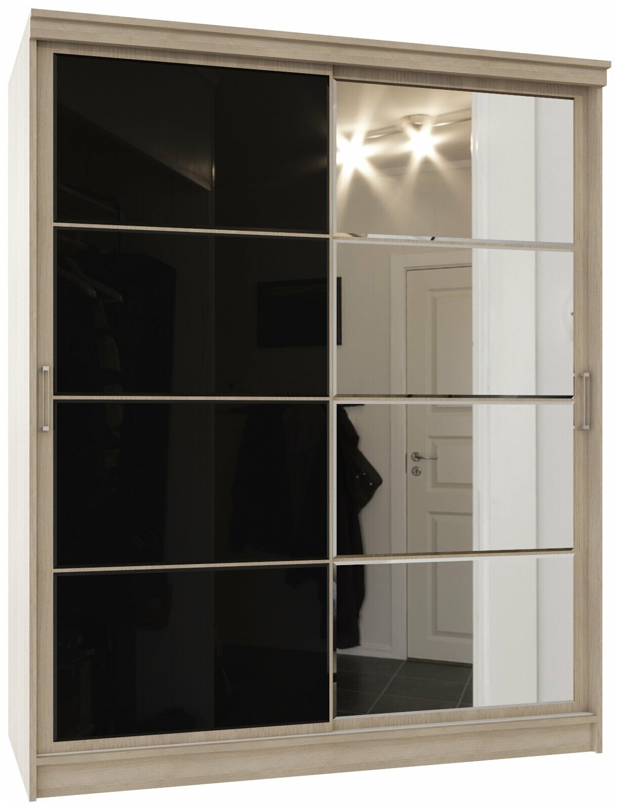 Шкаф-купе Престиж-2 Ясень шимо светлый/Стекло черное/Зеркало