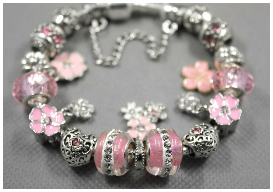 Браслет-цепочка, стекло, стразы, муранское стекло