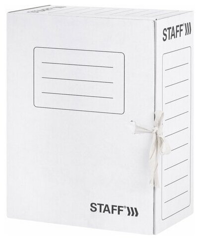 Папка архивная с завязками А4 (325х250 мм), 150 мм, до 1400 листов, микрогофрокартон, белая, STAFF, 128875