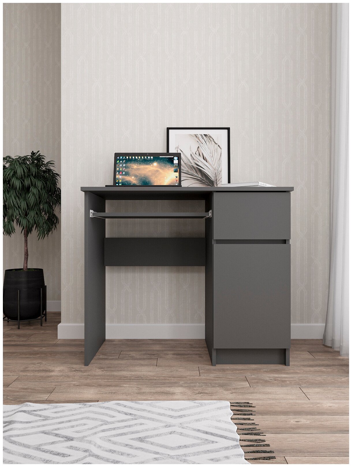 МС Мори Стол МС-1 правый Графит (компьютерный, письменный, с ящиками, для школьника)