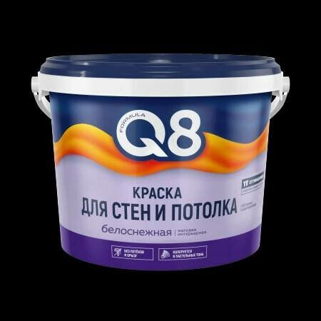Краска акриловая матовая для стен и потолка FORMULA Q8 13кг белоснежный