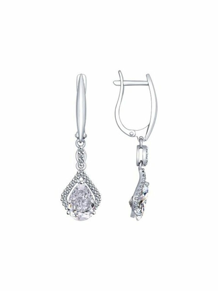 Серьги, серебро, 925 проба, родирование, фианит