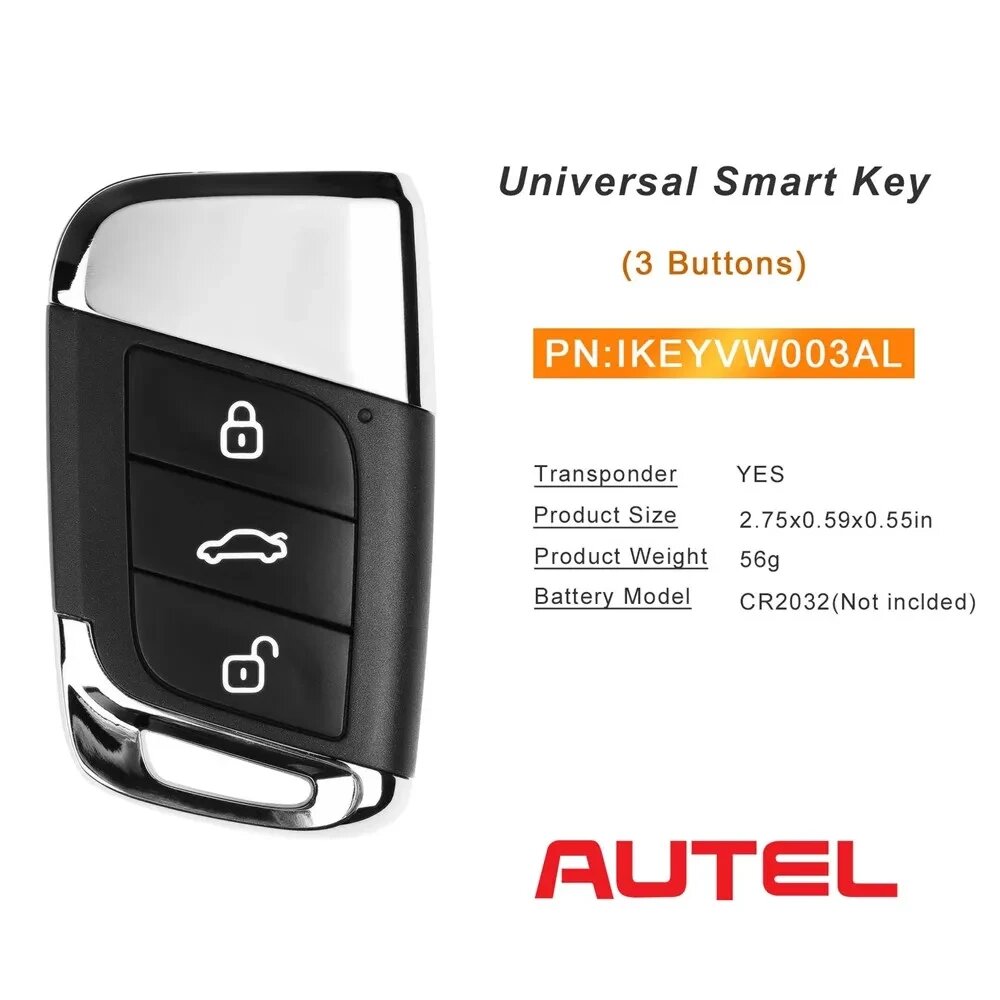 Умный Ключ AUTEL MAXIIM IKEYVW003AL, 3 Кнопки, 315/433 МГц, Для VW KM100 KM100E IM508 IM608 Pro, Пластиковый Дистанционный Ключ