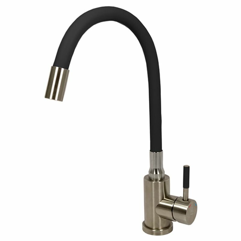 ARGO Смеситель для кухни SOLID чёрный, пластичный излив, d-35, нерж. сталь,