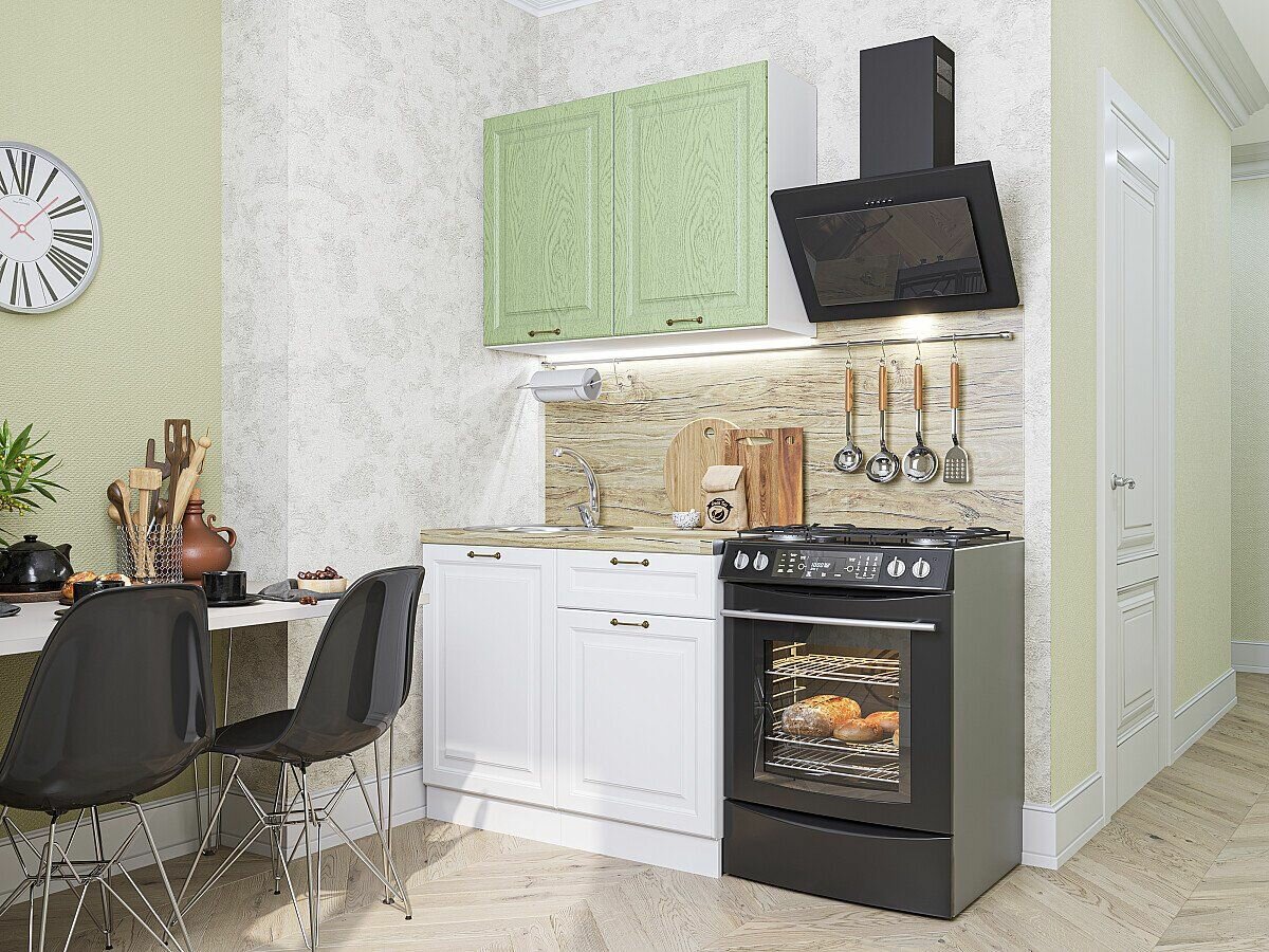 Готовый кухонный гарнитур без столешницы кухня Ницца-05 2140*1000*600 Дуб оливковый, Белый